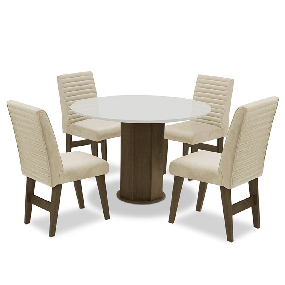 Mesa Redonda Sala De Jantar com 4 Cadeiras Castanho/Off White Turim ...