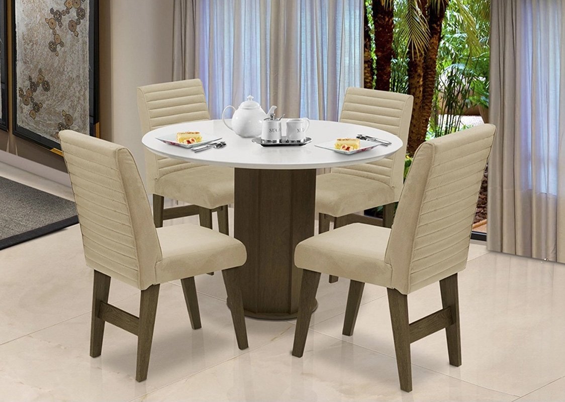 Mesa Redonda Sala De Jantar com 4 Cadeiras Castanho/Off White Turim ...