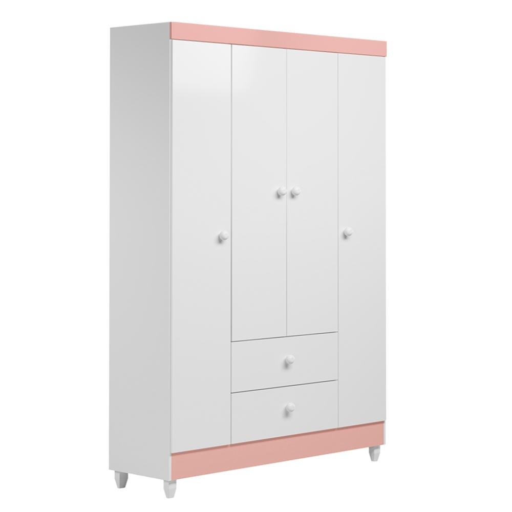 Roupeiro Infantil 4 Portas 2 Gavetas Branco Rosê New Encanto Peternella ...