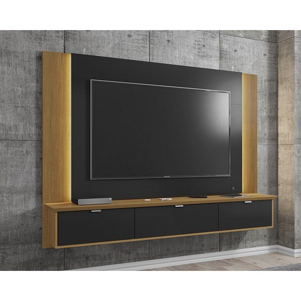 Painel Sala Qatar para TV até 75 Polegadas com 2 Fitas LED | MadeiraMadeira