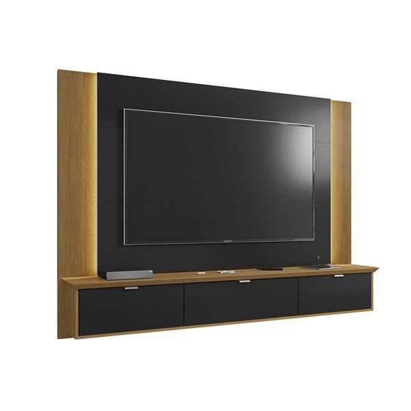 Painel Sala Qatar para TV até 75 Polegadas com 2 Fitas LED | MadeiraMadeira