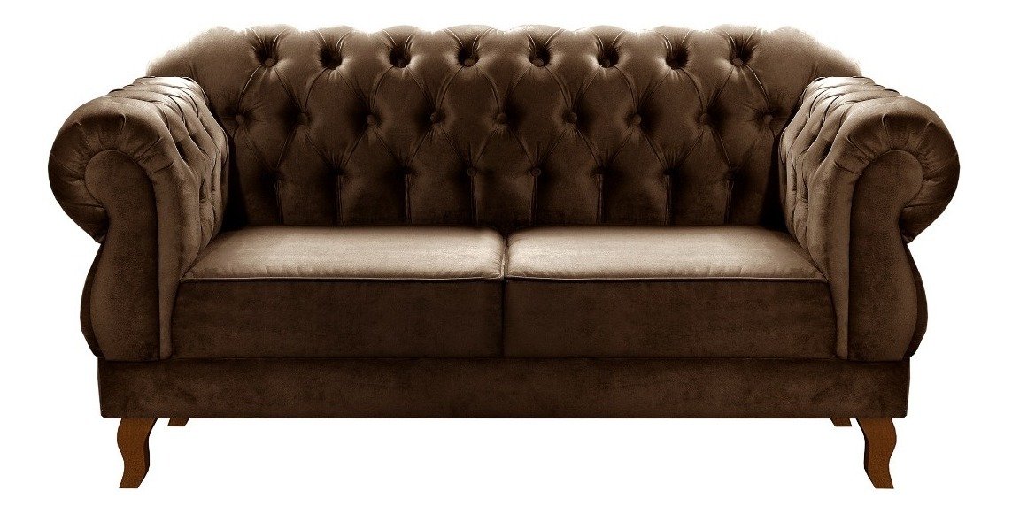 Sofá Chesterfield Capitonê Elisabeth Duquesa 2 Lugares - Veludo Marrom | MadeiraMadeira