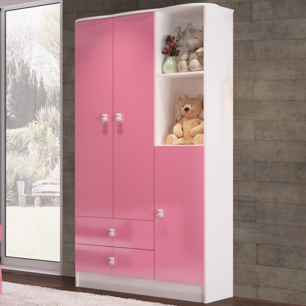 Guarda-Roupa Infantil 3 Portas 2 Gavetas Rosa 1410 - Percasa ...