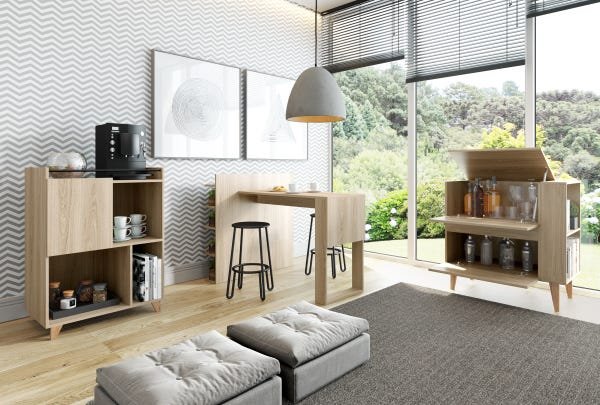 Aparador Bar Multiuso Basculante Drink 1001 Aveiro Be | MadeiraMadeira