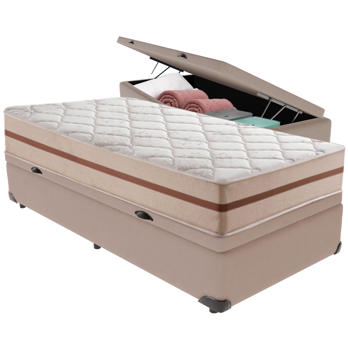 Cama Box Baú e Colchão Classic 26 Cm Molas Ensacadas Solteiro Anjos ...