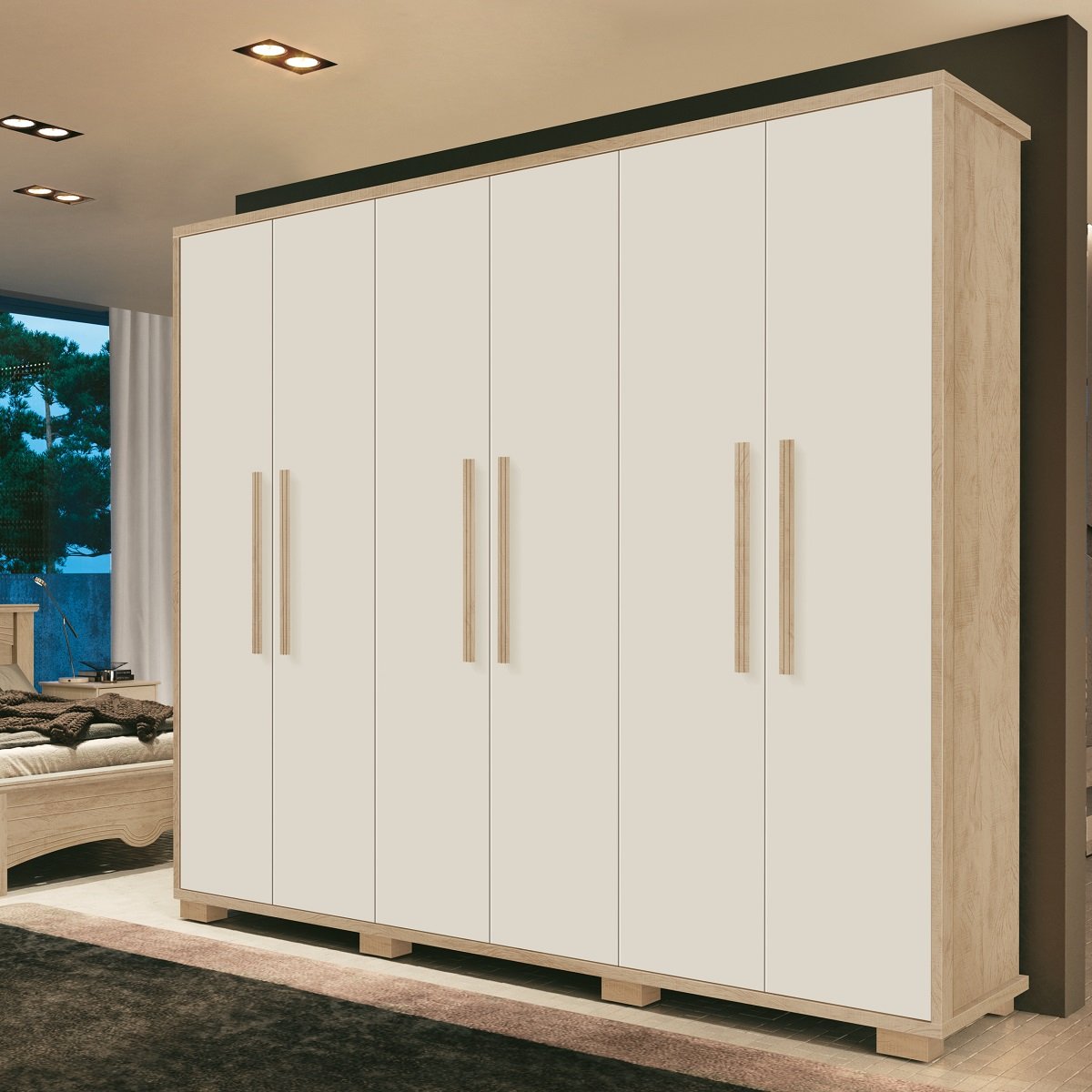 Roupeiro Casal 6 portas 6 gavetas 100% MDF Marajó Teka/OffWhite Fenix ...