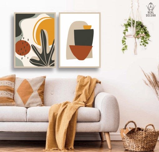 CONJUNTO KIT 2 QUADROS DECORATIVOS SALA QUARTO ABSTRATO VERDE VERMELHO ...