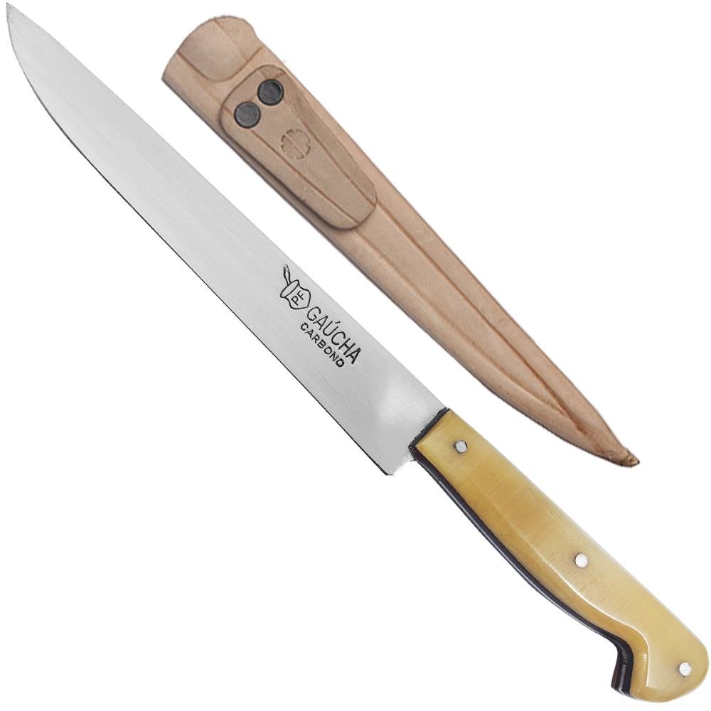Faca Carbono Peixeira Artesanal com Bainha Couro Cabo Chifre Clara ...