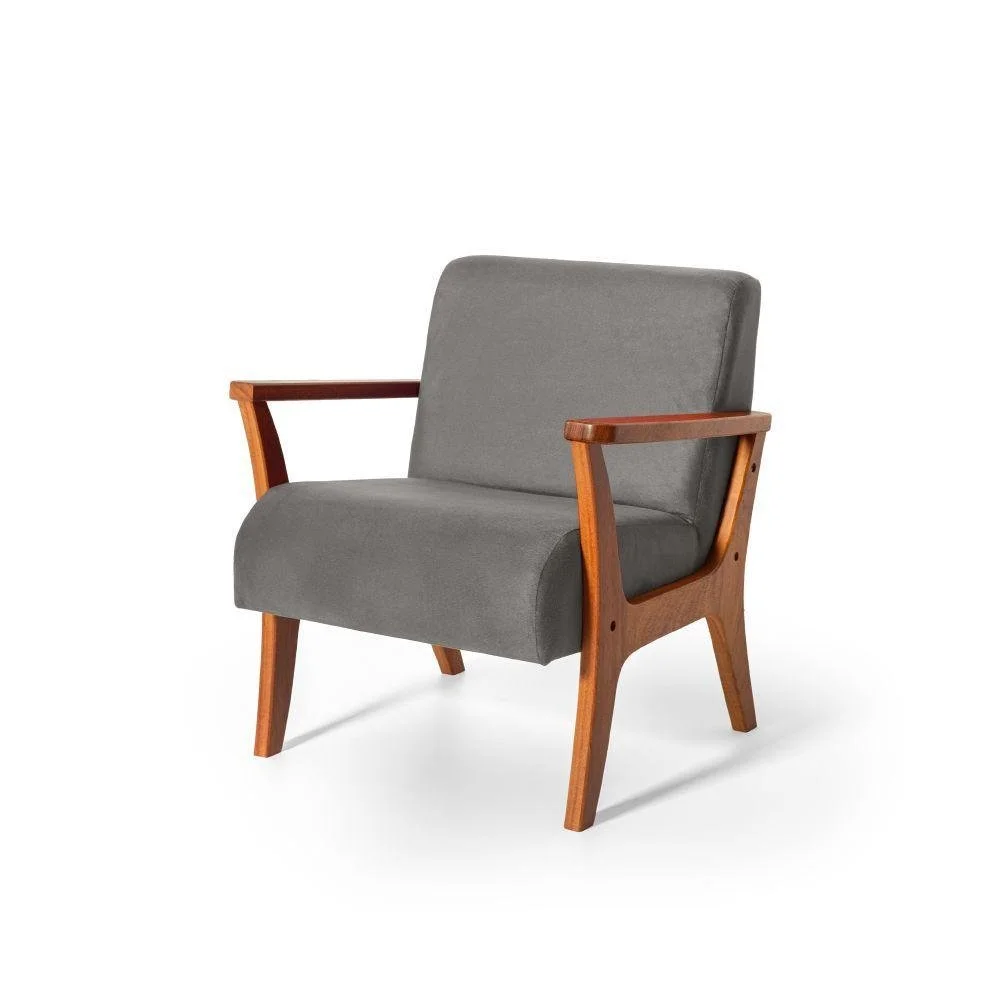 Poltrona Estofada Em Madeira Maciça Cléo Cinza | MadeiraMadeira