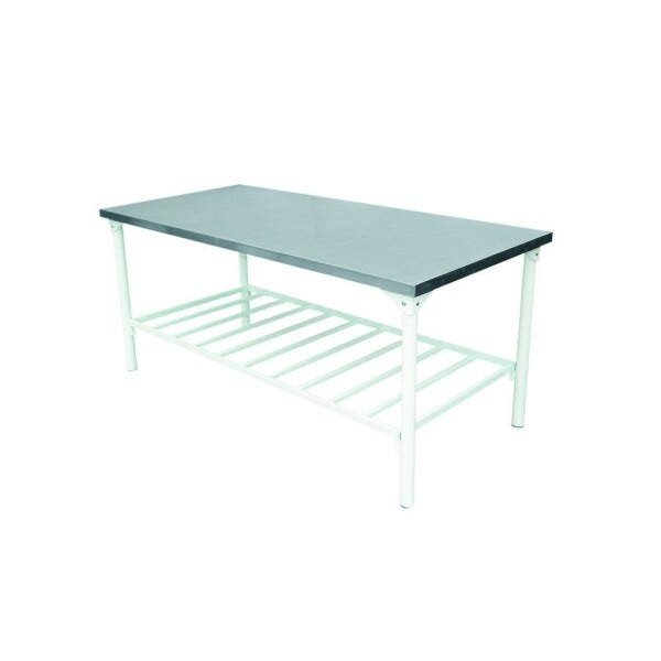 Mesa Inox 1,90x90 com Prateleira Gradeada Pés Epoxi | MadeiraMadeira