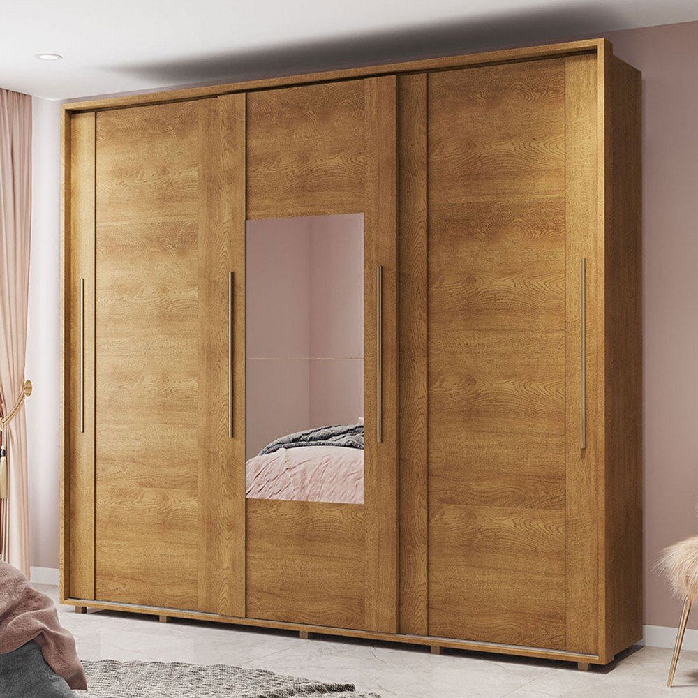 Guarda-roupa Casal Coimbra 3 Portas 6 Gavetas com Espelho Flex Freijo ...