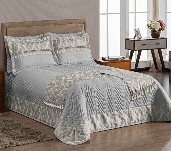 Kit Sedução Queen 08 Peças Matelado com Xale - Cinza | MadeiraMadeira