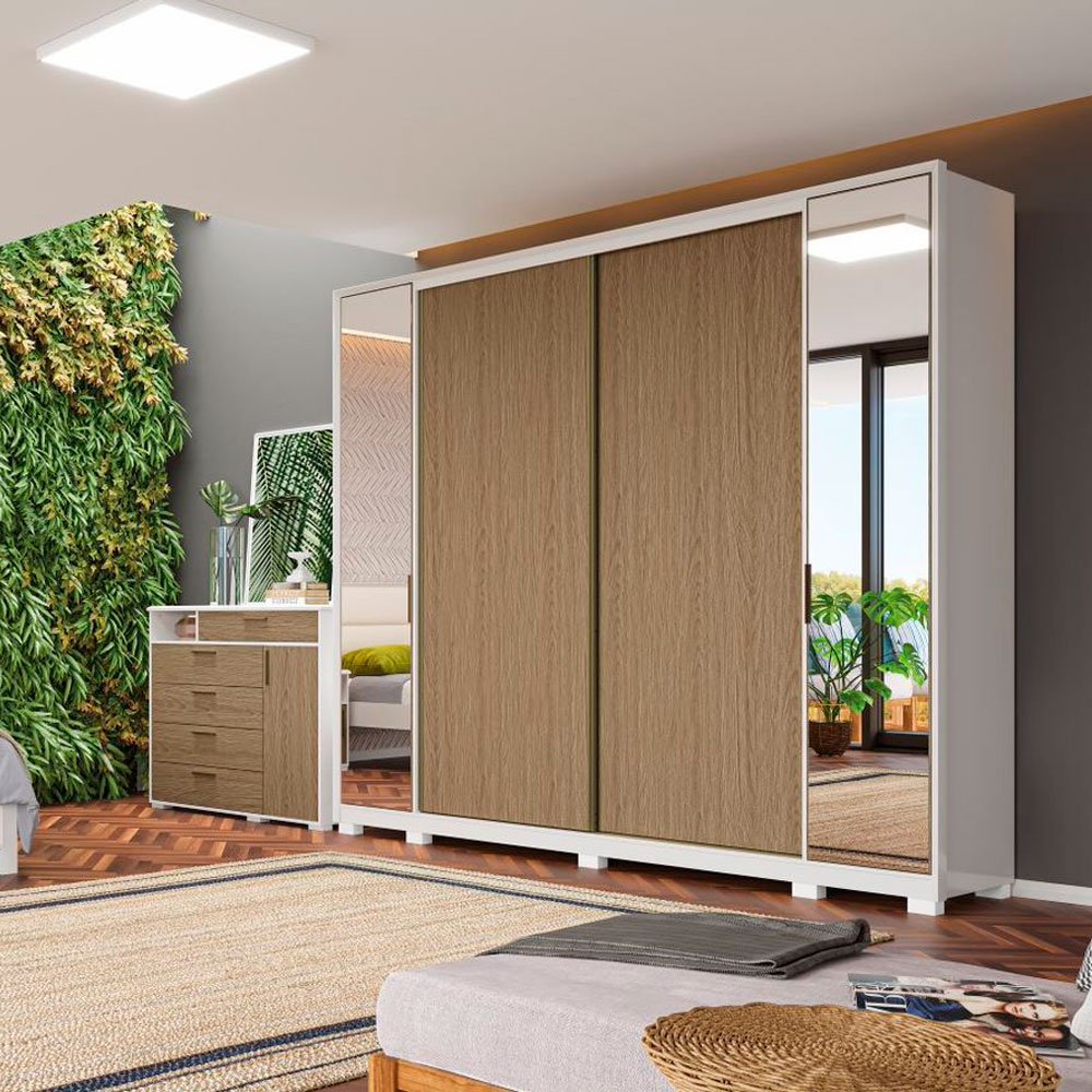 Guarda Roupa Casal Pedra Azul com 4 Portas e 6 Gavetas com Espelho ...