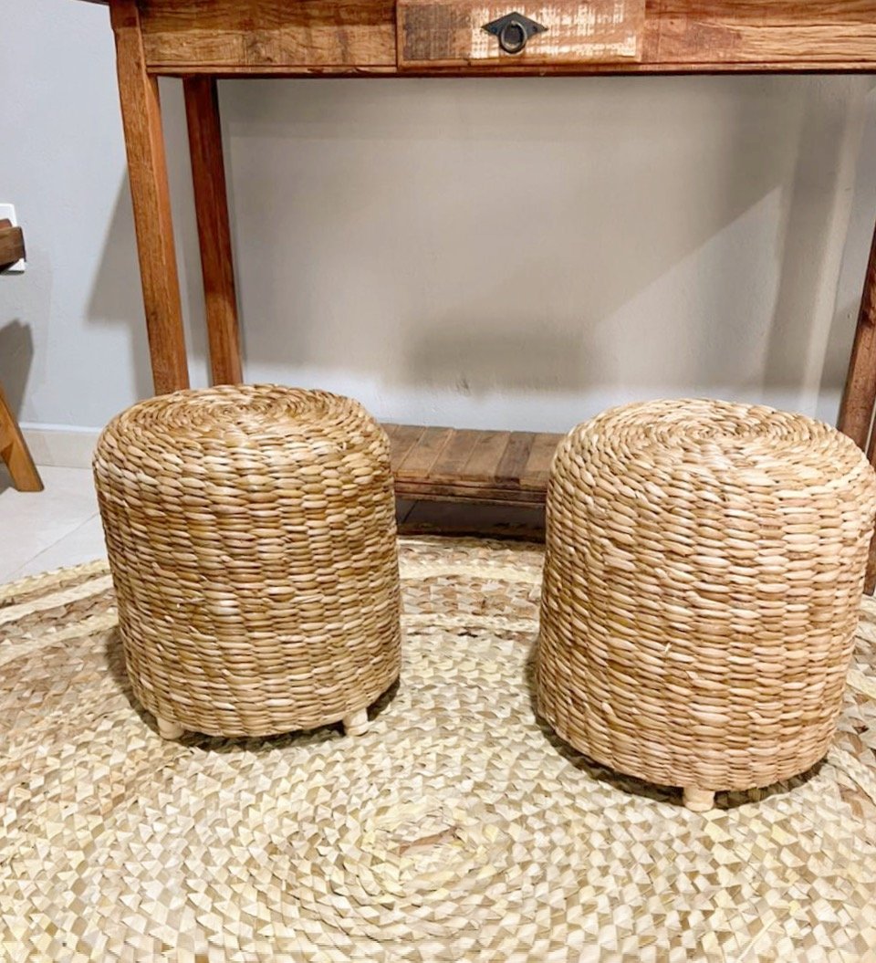 KIT 2 PUFF PALHA TABOA NATUREZA DECORAÇÃO BOHO CHIC RÚSTICA ...