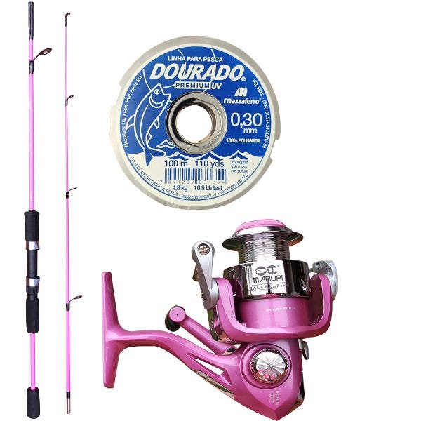 Kit Pescaria Feminino Vara Rosa para Molinete | MadeiraMadeira