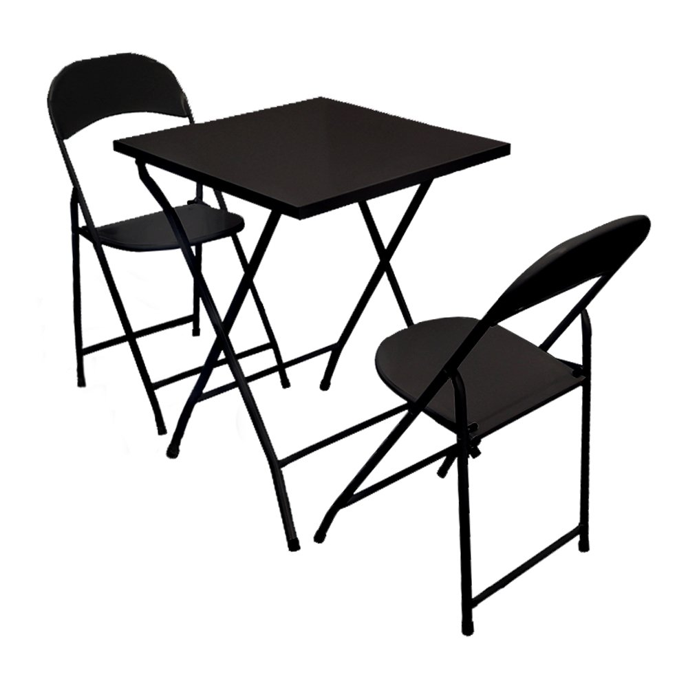 Jogo de Mesa 60x60 Dobrável de Ferro com 2 Cadeiras para Restaurante - Preto | MadeiraMadeira