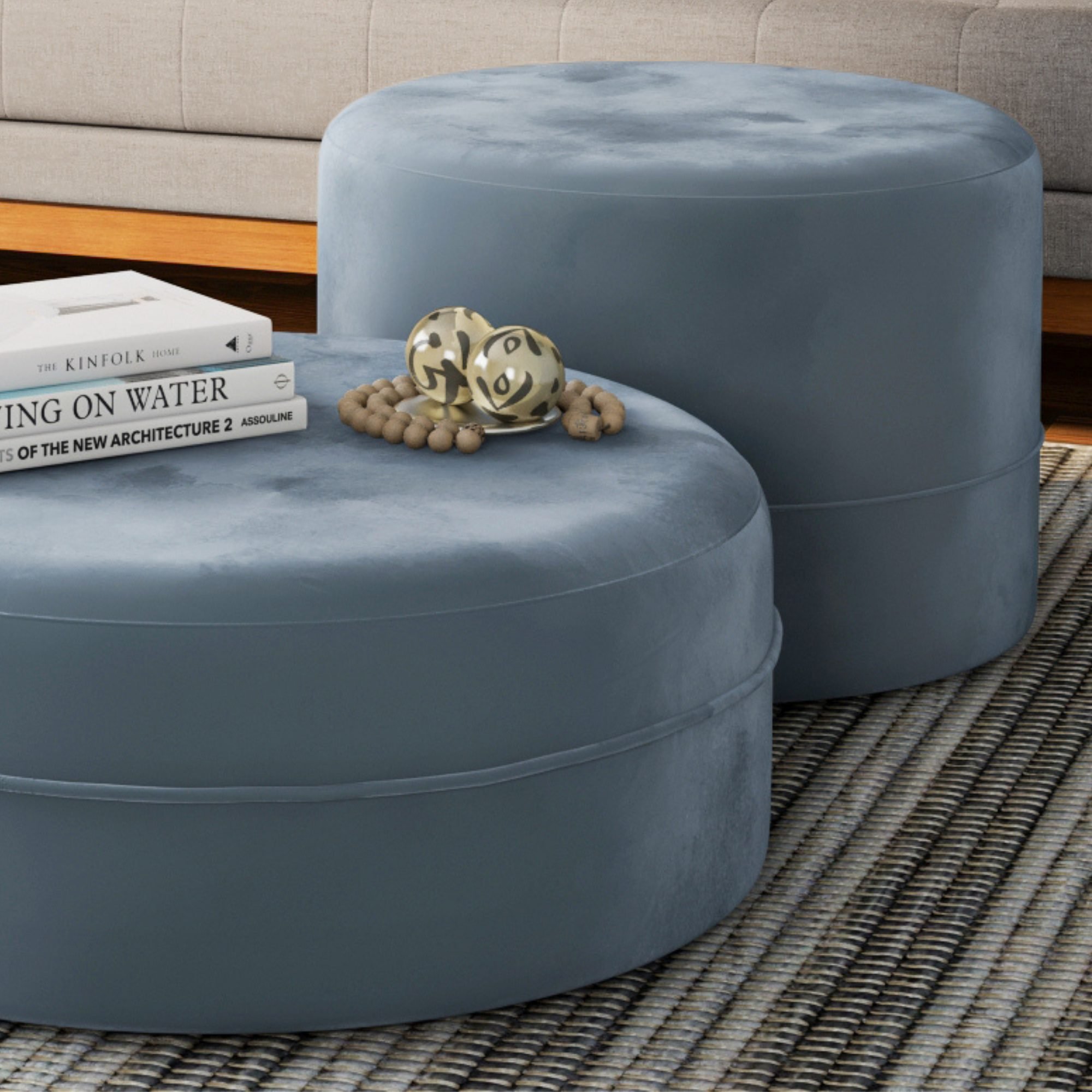 Puff Veludo Azul Soho II Minha Loja De Móveis | MadeiraMadeira