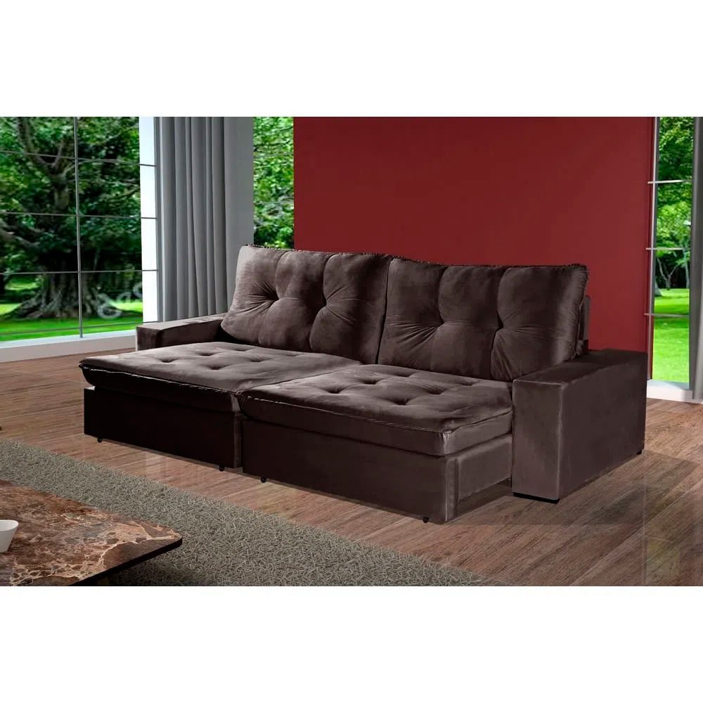 Sofá Retrátil Ferrari 2,90m com Molas Pocket Veludo Marrom | MadeiraMadeira