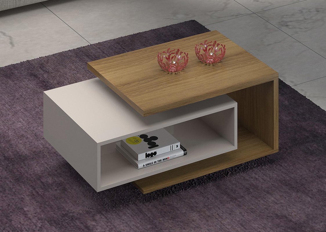 Mesa de Centro Retangular Diva Candian JCM Movelaria Noronha/Off White ...