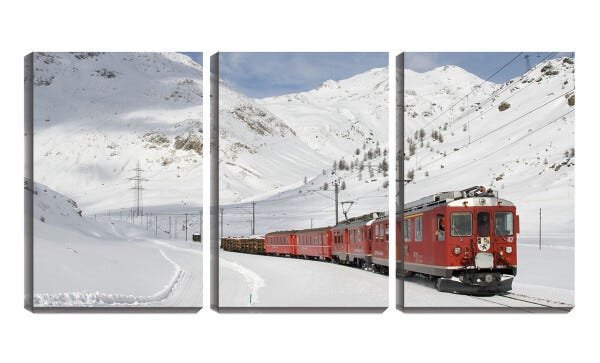 Quadro Decorativo 55x110 trem cortando a neve branca | MadeiraMadeira