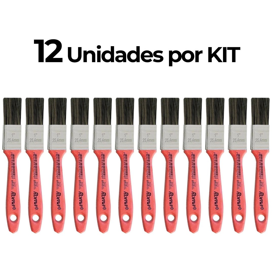 Pincel Trincha para Pintura 1 Polegada Roma Vermelho 12 Unidades | MadeiraMadeira