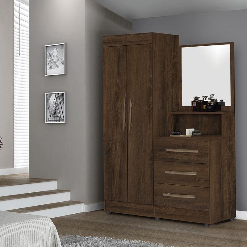 Guarda-Roupa Solteiro com Espelho Penteadeira 2 Portas Onix Luxo ...