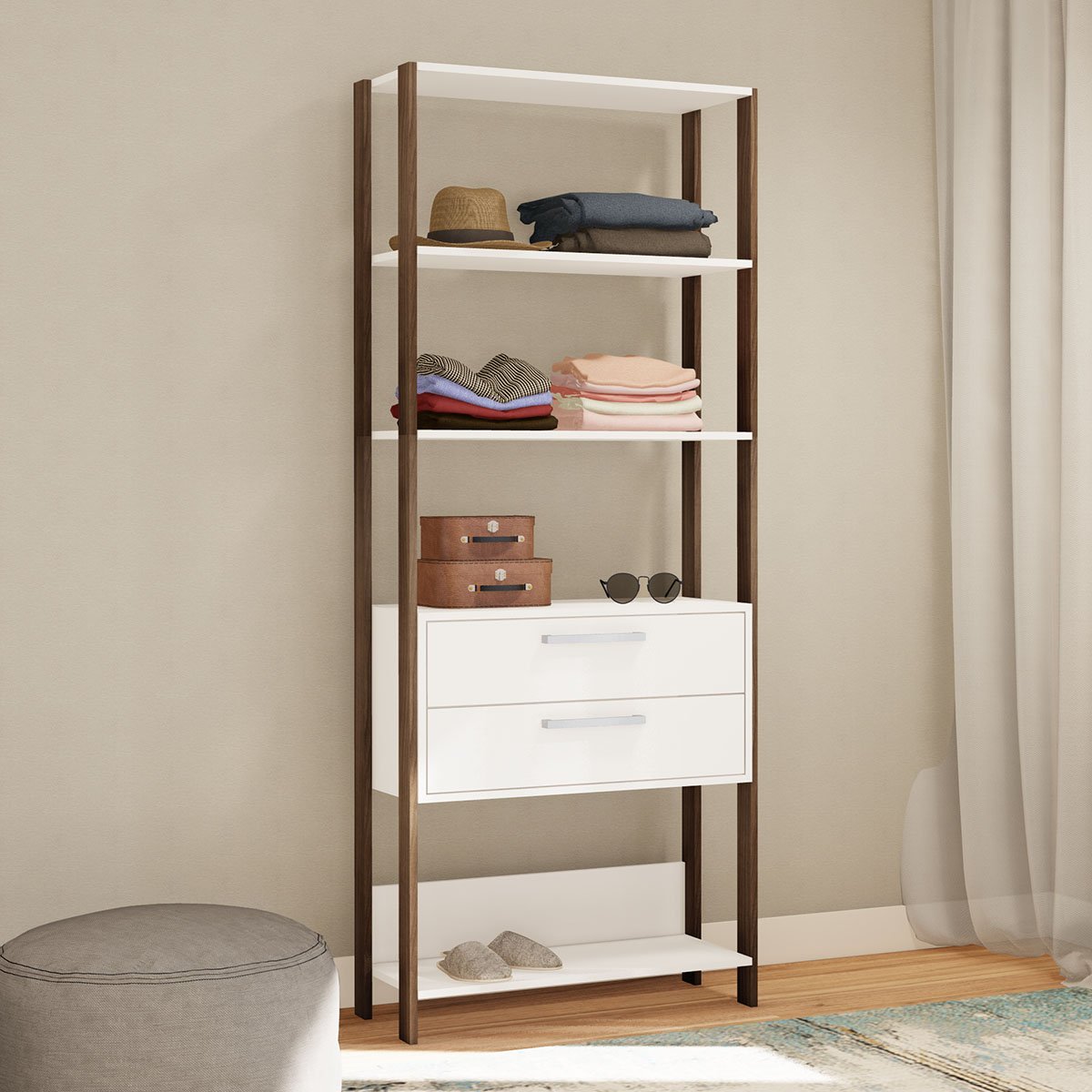 Estante para Sala com Gavetas e Prateleiras Branca: Branco com ...