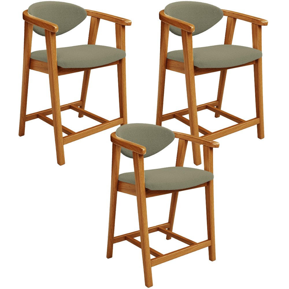 Kit 03 Banquetas Baixa para Cozinha Sala Jantar Bancada Cecília L02 Bouclê Oliva - Lyam Decor ...