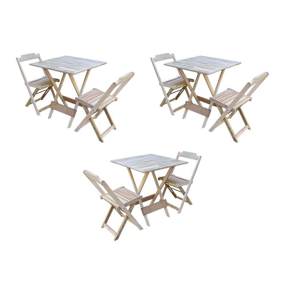 Kit 3 Conjuntos De Mesa Dobravel Com 2 Cadeiras De Madeira 70X70 Para Restaurante E Bar - Sem ...