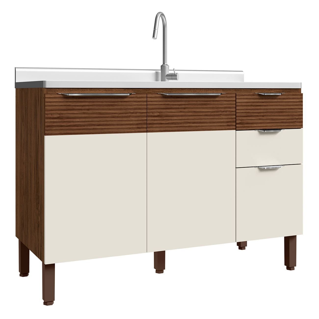 Balcão Cozinha com Pia 120cm 3 Portas Dora K02 Nogueira/off - Mpozenato ...