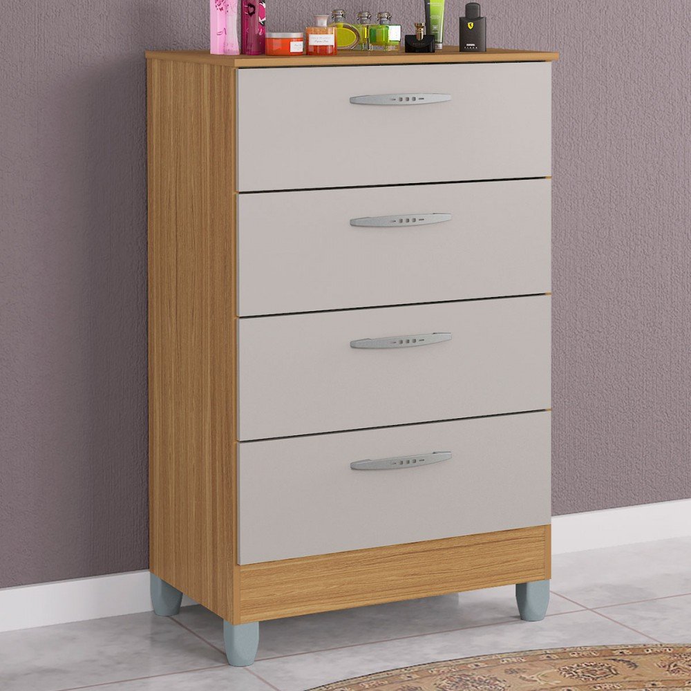 Cômoda 4 Gavetas Damasco/Off White A865.49 - Poquema | MadeiraMadeira