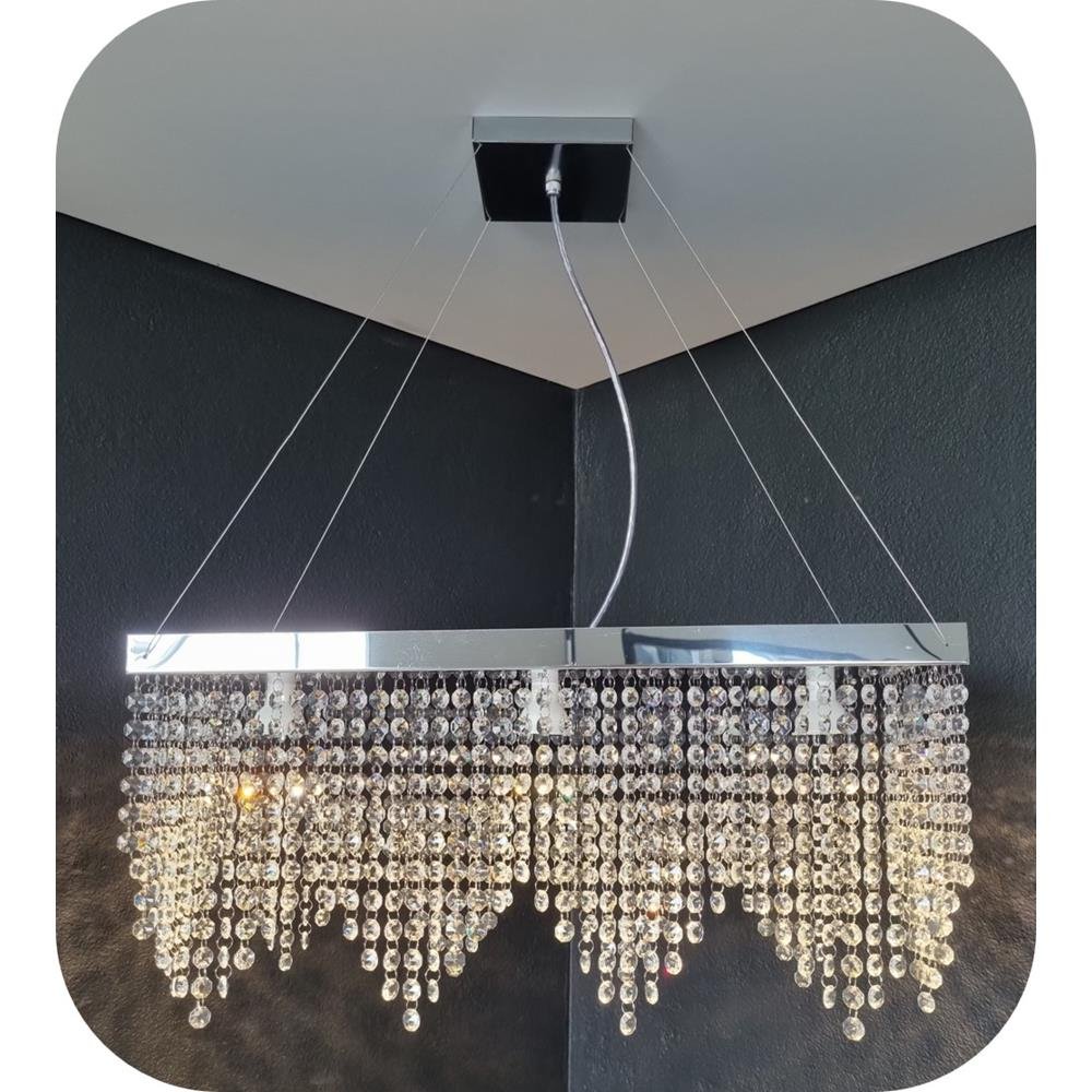 Lustre retangular inox cristal legítimo K9 60x128 AC71 | MadeiraMadeira