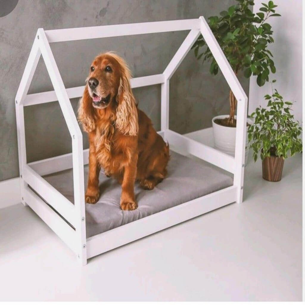 Cama Casinha Para Cachorro Pequeno Porte em Madeira Branca Lilies ...