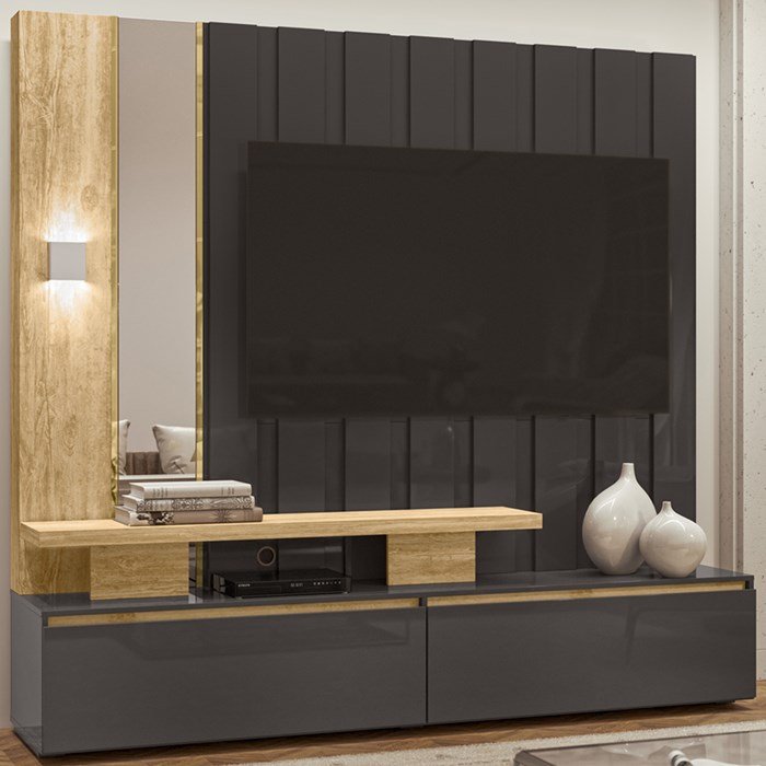 Estante Home Para TV 65 Polegadas 6491 Titanio Carvalho Madetec ...