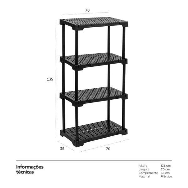 Estante modular multiuso - Organizador - 4 prateleiras - Preto ...