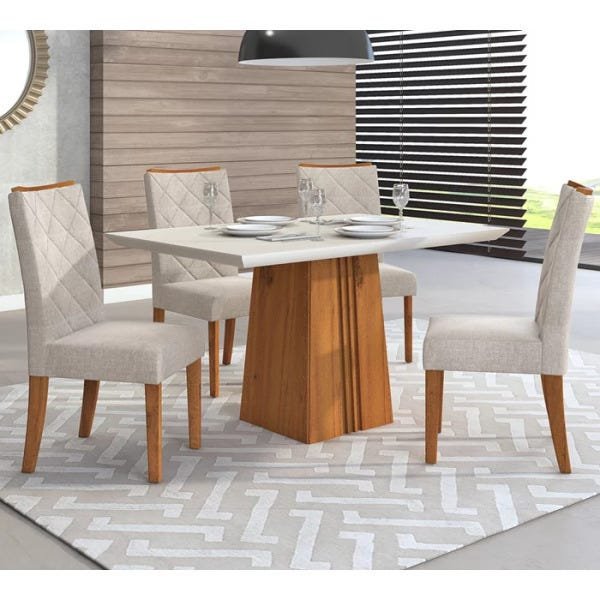 Conjunto Mesa Paris 120x90 Telha Creme 4 Cadeiras Sara Linho Urbano DJ ...