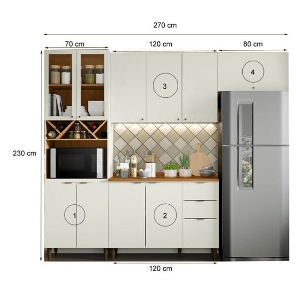 Cozinha Modulada 4 Peças 100% MDF Essencia 4 Areia Nature Henn ...