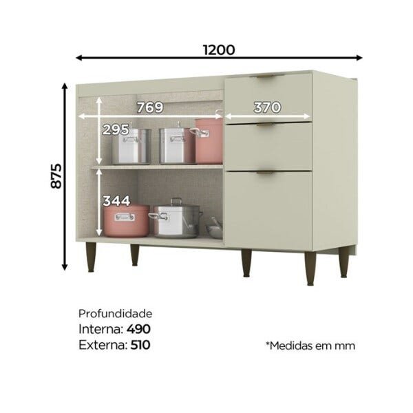 Cozinha Modulada 4 Peças 100% MDF Essencia 4 Areia Nature Henn ...