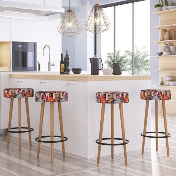 Kit 04 Bancos Banqueta Alta Londres Suede Retro | MadeiraMadeira