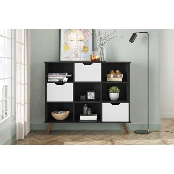 Nicho Organizador Retro Preto 03 Gavetas Branco Qmovi | MadeiraMadeira