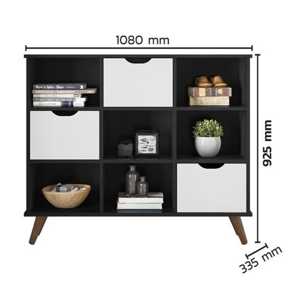 Nicho Organizador Retro Preto 03 Gavetas Branco Qmovi | MadeiraMadeira