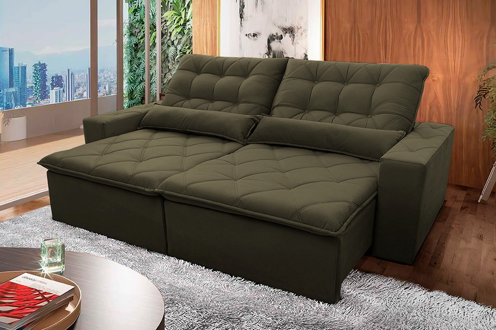 Sofá Retrátil/Reclinável Islândia 2,70m Suede Velut Tabaco c/ Molas no ...