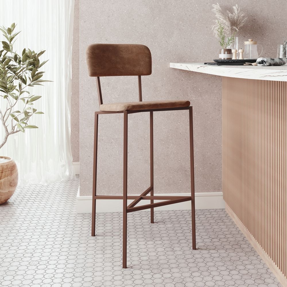 Banqueta Alta 76cm de altura do assento e encosto estofado PB28 Pozza ...