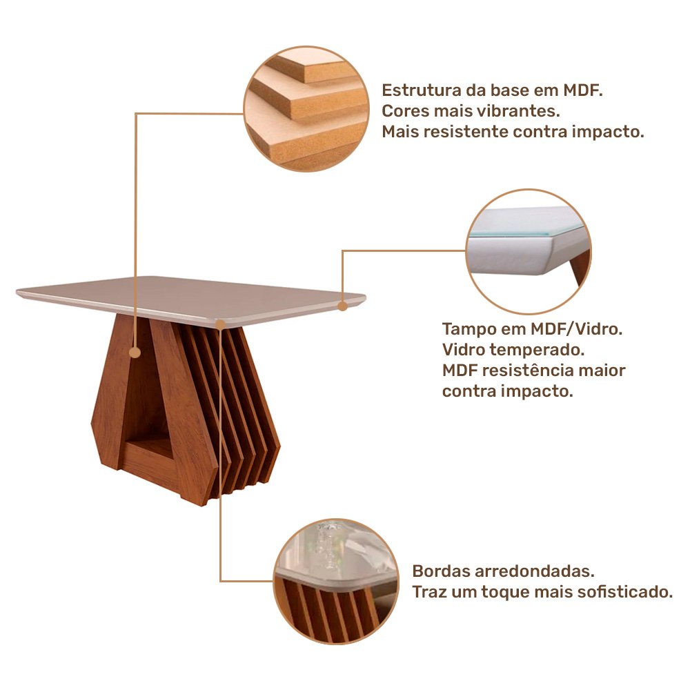 Conjunto Sala De Jantar Ágata 130X80 Tampo Em MDF/Vidro 4 Cadeiras Nicole Cimol Savana/Off White ...