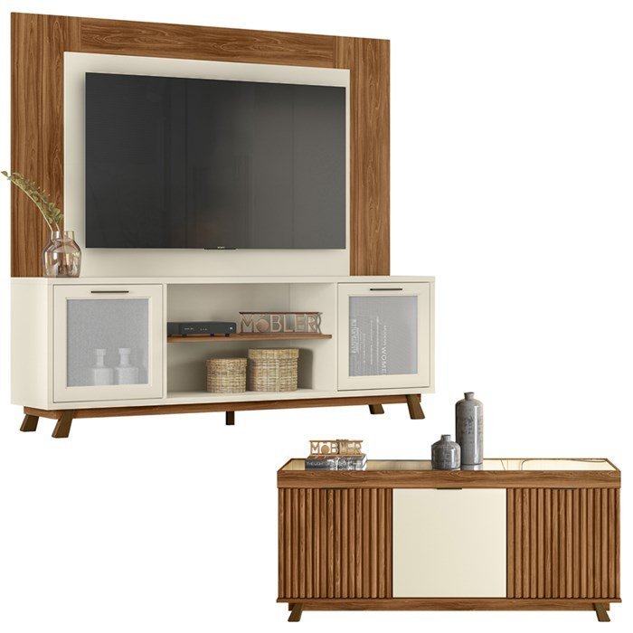 Bancada Com Painel 180 Cm E Buffet Geniss Cinamomo Mell Off White MBL ...