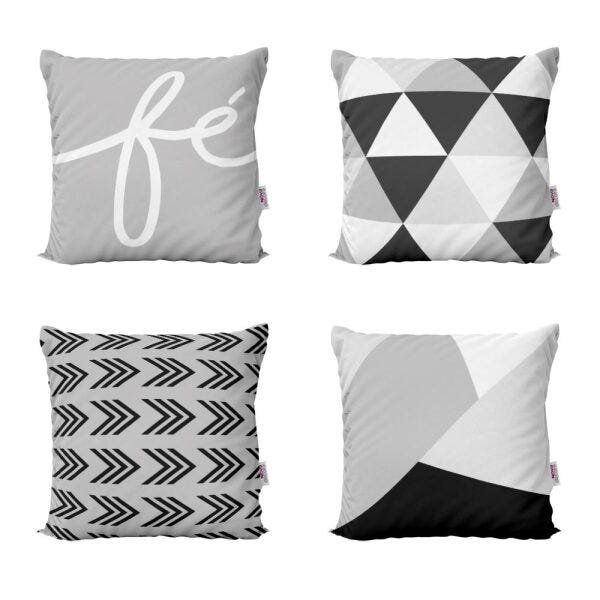 Almofadas Preto e Branco Decorativas e Geometricas Fé Para Sala 40x40 ...