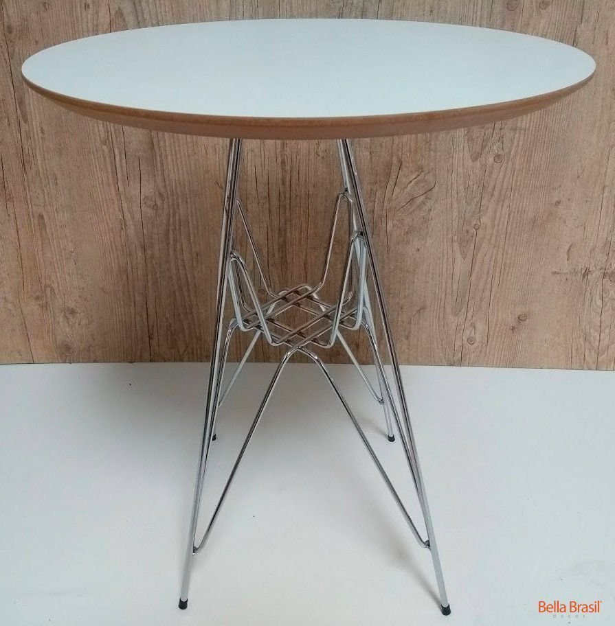 MESA EAMES LATERAL CROMADA 60CM ALT TAMPO 50CM - Madeira Branca | MadeiraMadeira
