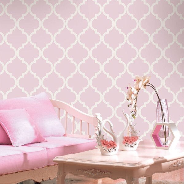 Papel de Parede Para Sala Grade Rosa + Cola Para Aplicação - Coleção ...