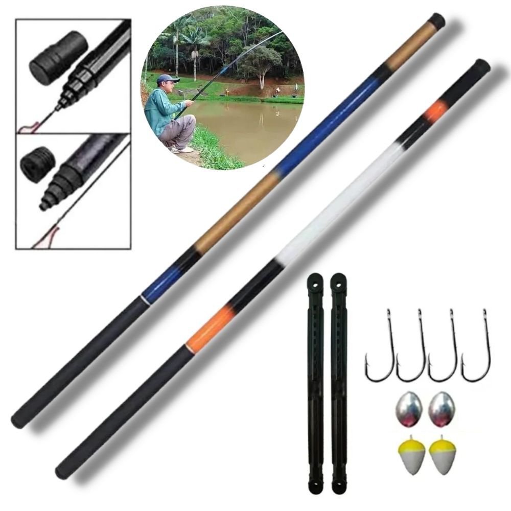 Kit 2 Varas Pesca Telescópica Lisa 3,00 Metros 40% Carbono CMIK Kit 2 Varas De Pesca De Mão Lisa ...