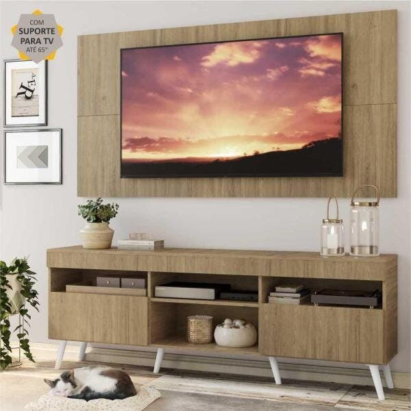 Rack com Painel e Suporte para Tv Até 65 Polegadas Londres Multimóveis Pés Retrô Rustic/Branco ...